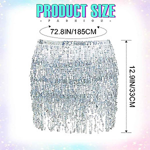 Zoestar Sequin Belly Dance Skirt Tassel Hip Scarf Multilayer Dance Belt Costume Performance Party Skirt Wrap for Women and Girls (Silver)