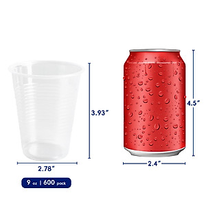 JOLLY CHEF 600 Pack 9 oz Clear Plastic Cups,9 Ounce Disposable Cups, Cold Party Drinking Cups for Parties, Picnics, BBQs, Travel, Halloween, Christmas Party, and Events