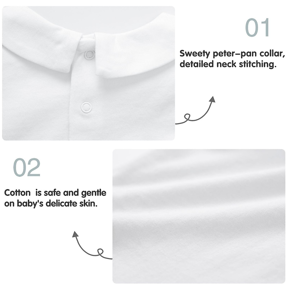 pureborn Baby Boy Girl Long Sleeve Cotton Bodysuit Peter Pan Collar Spring Fall Solid White 12-18 Months