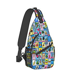 GregTins Colorful Mexican Loteria Cards Cross Chest Bag Diagonally Men Women Crossbody Shoulder Bag Casual Fashion Travel Bag Sling Backpack