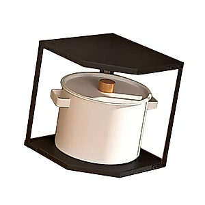 Kitchen Small Corner Shelf Rack Space Saving Stable Carbon Steel Cookware Stand for Pots Pans, Fan Shaped (2 Layer Black 27x27x27.6cm)