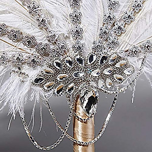 Feather Fan Bridal Bouquet Ostrich Marabou Handheld Crystal Flapper Accessories for Dance - CW