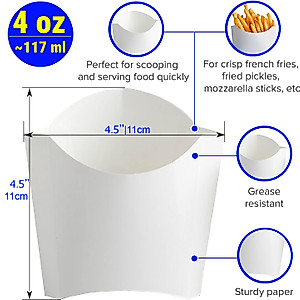 CUSINIUM [4 oz 50-Pack Small White French Fry Containers - Disposable French Fries Holders