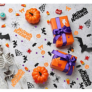 Halloween Party Table Scatter Confetti, 60g Pumpkin Spider Webs Bat Foil Metallic Confetti Party Table Decoration Halloween Party Supplies (Happy Halloween)