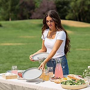 Grow Forward Premium Wheat Straw Plates - 10 Inch Hard Plastic Plates Reusable - Unbreakable Microwave Safe Deep Dinner Plates Set of 8 - Outdoor Plates for Patio, Camping, Picnic, Kids - Feather