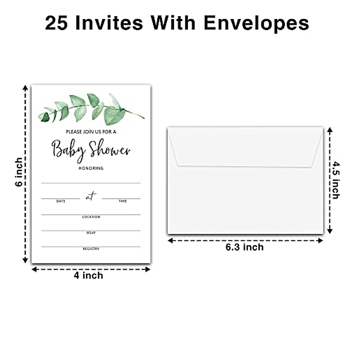 Baby Shower Invitation Kit, Diaper Raffle Games, Books For Baby, Greenery, Eucalyptus Baby Gender Reveal Fill In Invites Cards, Each Design 25 Cards & 25 Envelopes （A Total of 100 set）- BABYSET-017