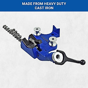 Yost Vises BC-6 Bench Chain Vise | 1/4 Inch to 6 Inch Pipe Clamp Capacity | Work Bench Vise | Heavy Duty Cast Iron Body and Durable Leg Chain | Blue