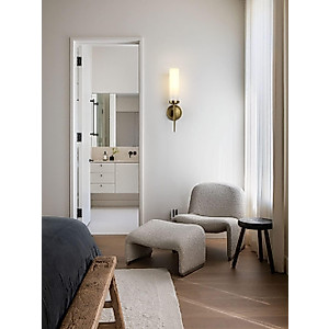 PERMO Vintage Wall Sconce Antique Single Sconces Lighting Fixture with 2.8" Cylindrical Shade Milk Glass Sconces for Bathroom Living Room