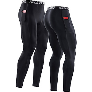 NELEUS Men's 3 Pack Dry Fit Compression Pants Running Tights with Pocket,6069,Black/Grey/Navy,US L,EU XL