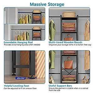 Timate P6 Medium Clothes Rack Heavy Duty Closet Organizer System Wall Mounted, 4 Expandable Hanging Rods 5 Tiers Adjustable Storage Closet Shelves Tower Hanging Closet Kit Fits Space 5.3-8.3 ft Black