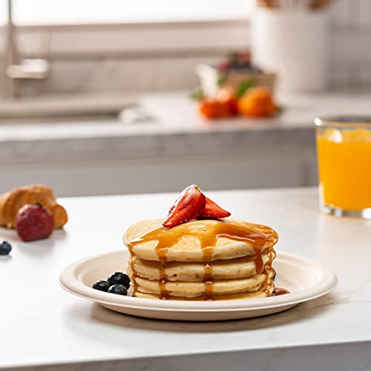 Comfy Package [Case of 500 9 Inch Paper Plates, 100% Compostable Plates Heavy-Duty - Kraft Biodegradable Plates, Disposable Sugarcane Paper Plates - Brown Unbleached