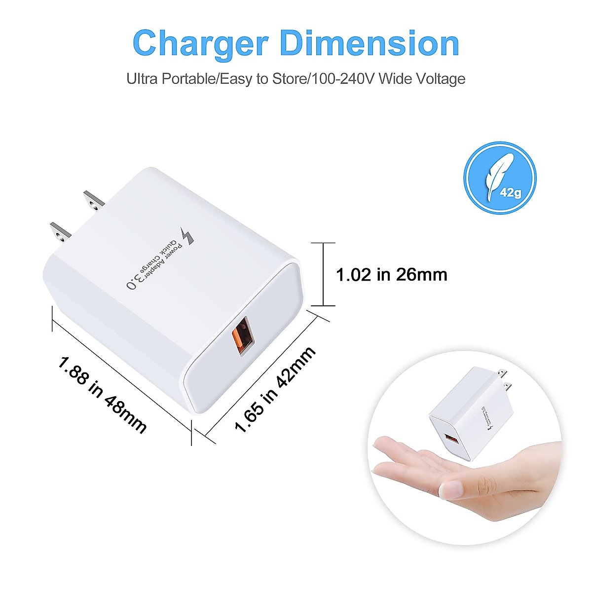 Quick Charge 3.0 Wall Charger Block Plug,USB Cube Power Adapter Fast Charging Block for Samsung Galaxy S24 S23FE A15 A25 A14 A13 A54 S22 S21 S10 S9 S8 A20 A12 A53 A03S A04S A51 A52 A24 A23 A34,Note 20