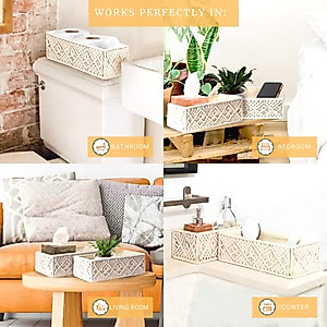 Livalaya Macrame Storage Baskets and Decorative Bins with Lining, Woven Boho Basket Box Organizers for Bathroom Countertop and Toilet Paper Holder, Bedroom, Baby Nursery and Home Organization Set of 2, US Brand