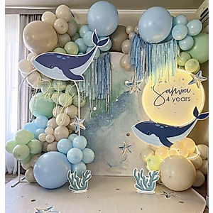 The Big One Balloon Garland Arch Kit, 147 pcs Haze Fog Blue Pastel Green and Apricot Balloons for Beach Party Boho Bridal Surf Theme First Birthday On Board Woodland Baby Shower Supplies (Blue)