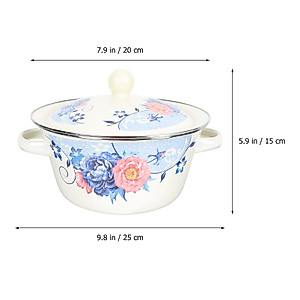 Enamels Stock Pot Double Handle Enamel Stockpot with Cover Storage Basin Flower Enamel on Steel Stock Pot with Lid Large Enamels Stockpot, 9. 82X7. 86X5. 89inch