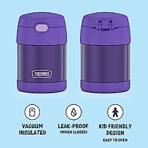 THERMOS FUNTAINER 10 Ounce Stainless Steel Vacuum Insulated Kids Food Jar with Folding Spoon, Navy & FUNTAINER 10 Ounce Stainless Steel Vacuum Insulated Kids Food Jar with Folding Spoon, Purple