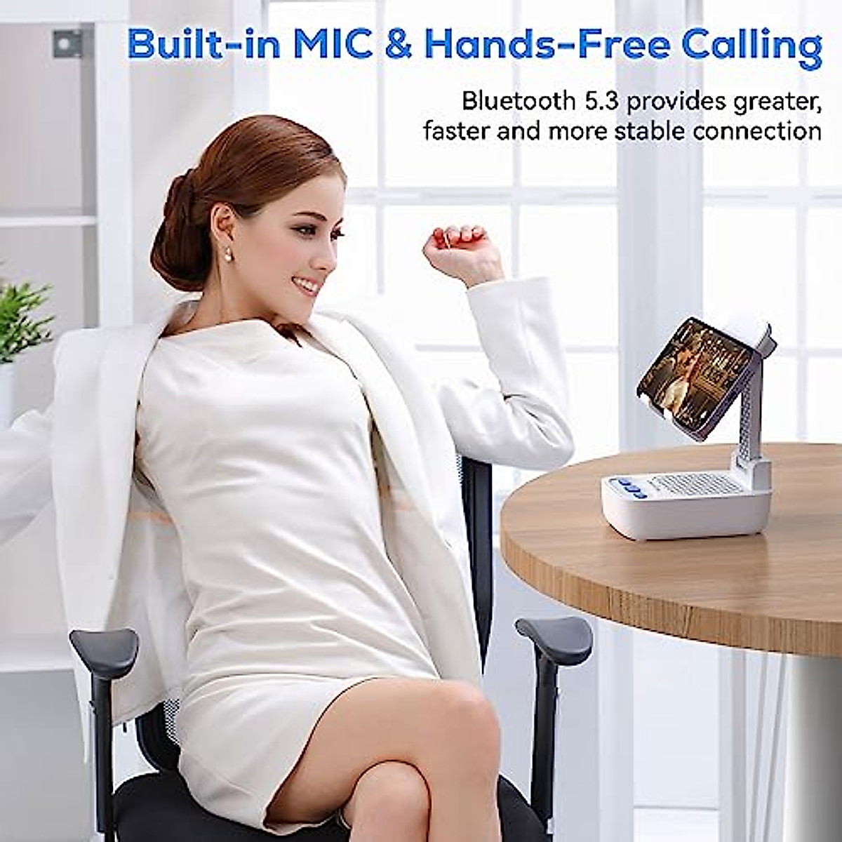 comiso Cell Phone Stand with Wireless Bluetooth Speaker, Punchy Bass & HD Stereo Sound Speaker for Home & Outdoors Compatible with iPhone/ipad/Samsung, Unique Ideal Gifts for Men Women (White)