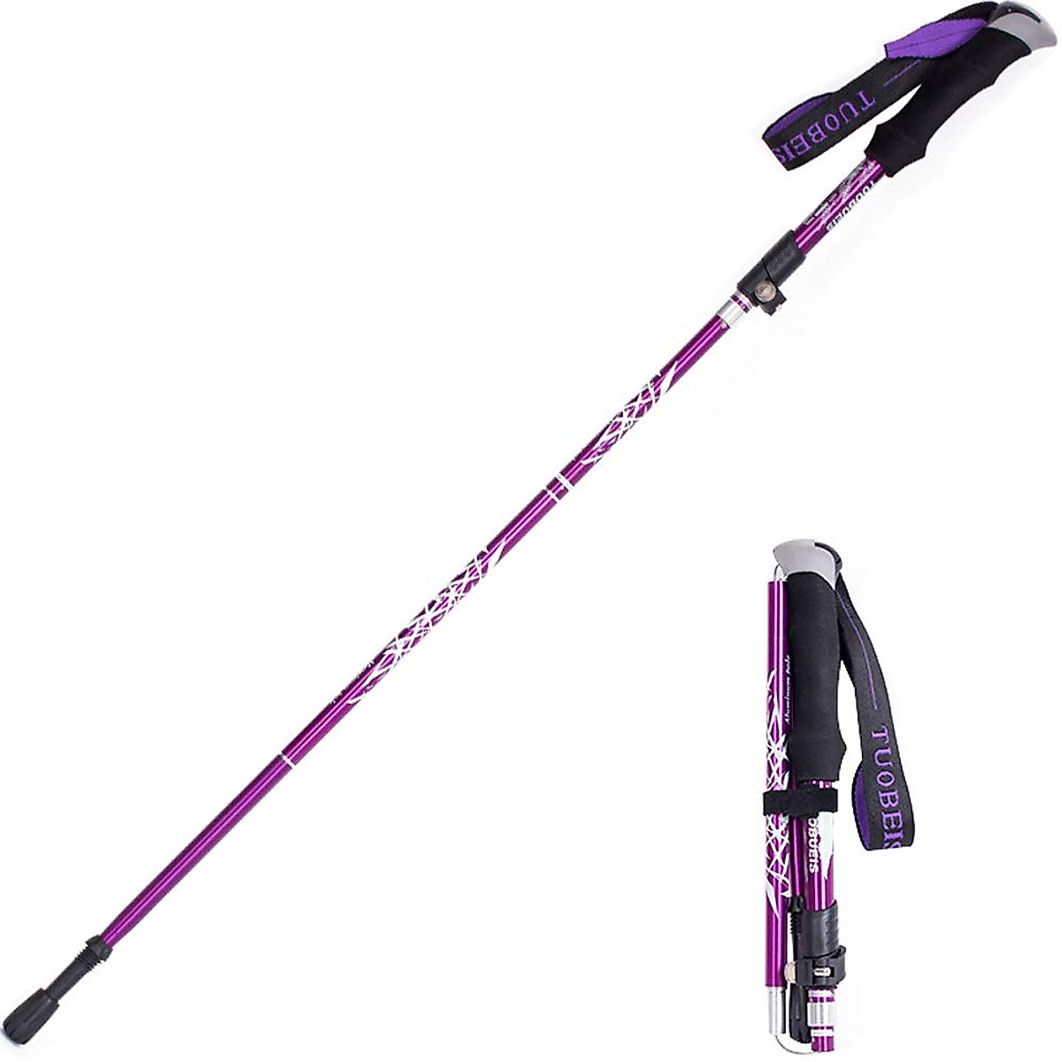 Kelendle Collapsible Trekking Pole Aluminum Ultralight Travel Trekking Hiking Pole for Men and Women Purple