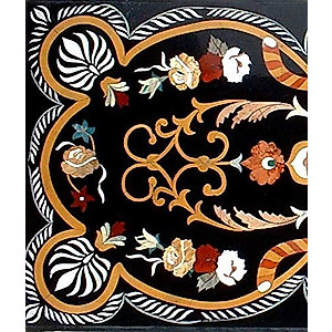Pietra Dura Natural Black Marble 48" x 24" Inch Rectangular Dining Table Top, Stone Inlay Breakfast Table Top, Centre Table Top, Marble Outdoor Garden Table Top, Piece Of Conversation, Family HeirLoom