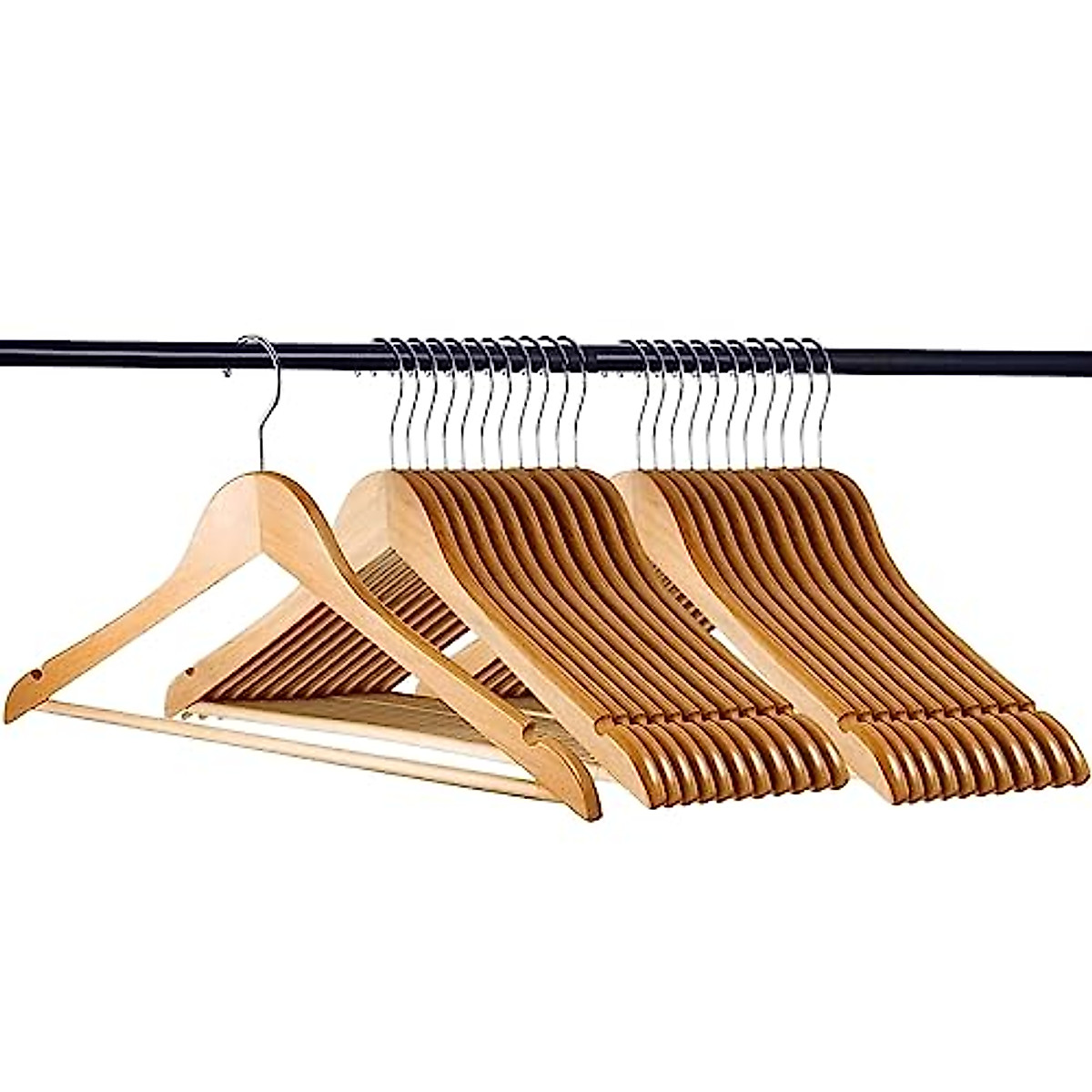 Premium Wooden Hangers 20 Pack - Durable Non Slip Coat Hangers Heavy Duty- Natural Solid Wood Hangers - Clothes Hangers With Chrome Swivel Hooks - Great for Jacket, Dress, Suit Hangers, Home-It