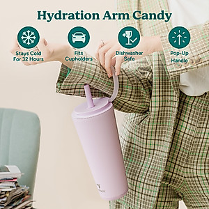 Reduce Halo 32 oz Stainless Steel Vacuum Insulated Tumbler - Spill Proof Travel Mug with Flip Handle Lid - Keeps Drinks Cold for 32 Hrs - Dishwasher Safe - Cupholder Friendly - Dragon Fruit