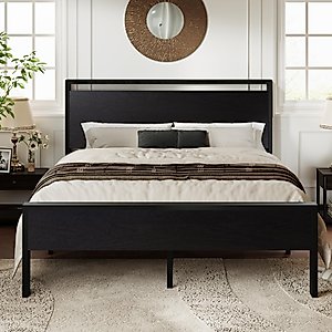 Allewie Queen Size Platform Bed Frame with Wooden Headboard and Footboard, Heavy Duty 12 Metal Slats Support, No Box Spring Needed, Under Bed Storage, Noise Free, Easy Assembly, Black Oak