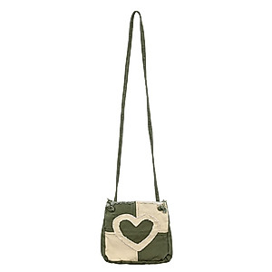 GOQUFOY Small Crossbody Bags for Women Green Cute Heart Travel Shoulder Bag Purses Teen Girls Canvas Cell Phone Bag