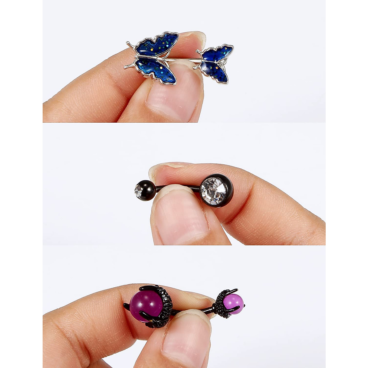 Eakxnig 14G Belly Button Ring Stainless steel Dangle Belly rings Snake Glow Dark Round Cubic Zirconia Navel Barbell Body Piercing Jewelry For Women 3/8inch 10mm silver,rose,purple,black men belly ring