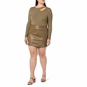 The Drop Women's Aiden Vegan Leather A-line Mini Skirt, Capers Olive, 3X, Plus Size