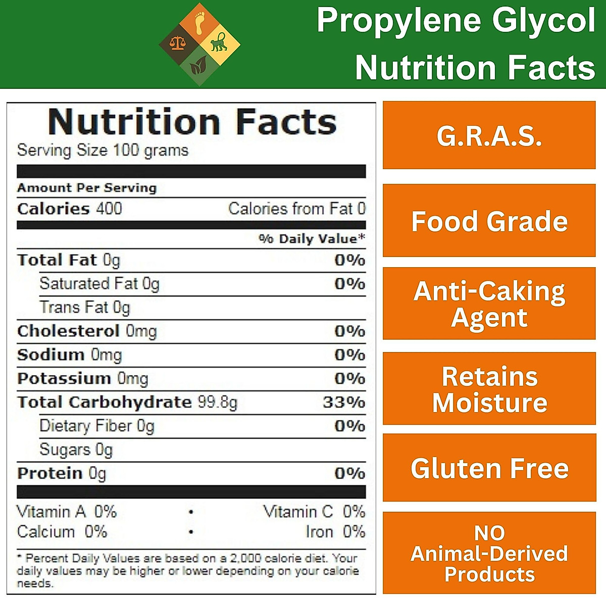Propylene Glycol - Food Grade - USP - Kosher - 18 oz net wt in a 1 Pint Safety Sealed HDPE Container with Resealable Cap