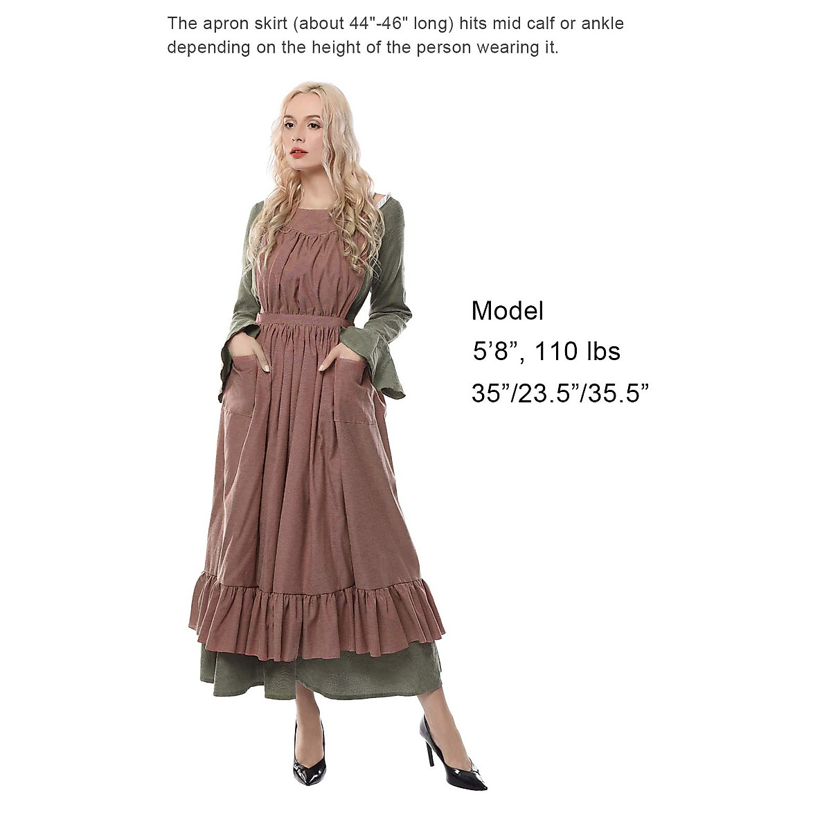 CR ROLECOS White Vintage Maid Ruffle Apron for Women Colonial Pioneer Peasant Apron Pinafore Adjustable Kitchen Gift (Medium, Dry rose)