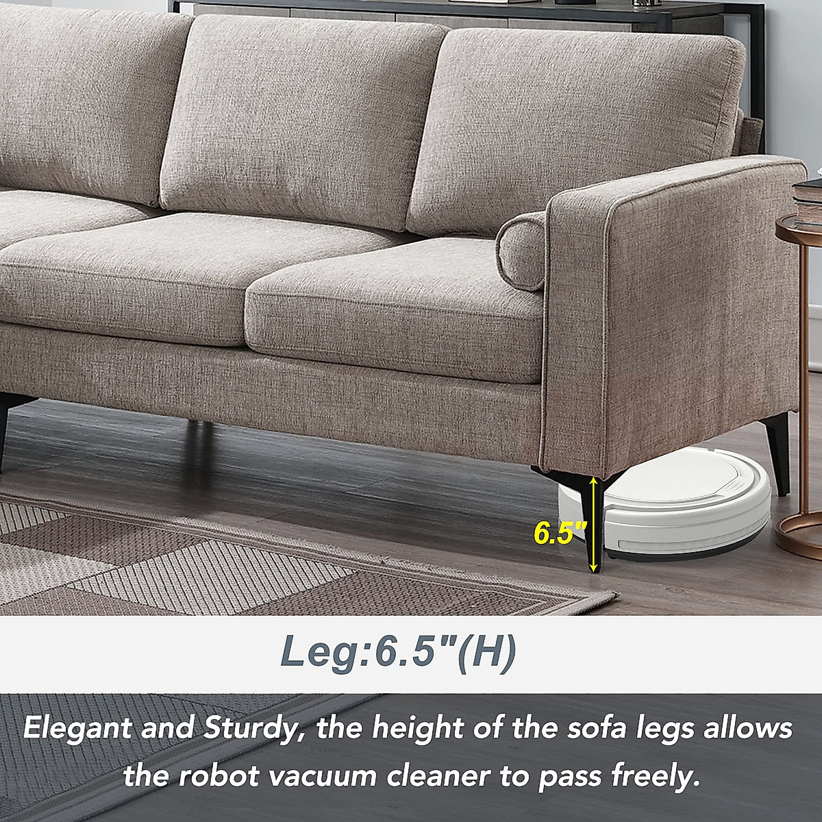 Prohon 86" L Shaped Modern Chenille Convertible Sectional Reversible Chaise Lounge and 2 Round Pillows, 4-Seat Couches Upholstered Small Space Sofas for Living Room, Apartment,Camel