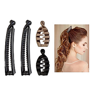 YAFIYG 4 Pcs Banana Hair Clip Combs Large Claw Clips for Thick or Thin Hair Fishtail Fish Shape Ponytail Banana Clips for Women and Girls Perfect Hair Accessory for Less Hair