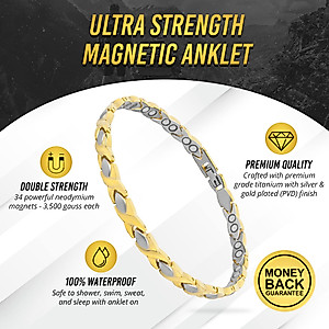 MagnetRX Titanium Magnetic Bracelet – Ultra Strength Magnets Anklet for Women (Silver & Gold)