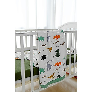 Little Jump Dinosaur Muslin Blanket Baby Quilt - Silky Soft and Breathable Crib Blanket for Daycare - Large 47" x 47" - 2 Layers Toddler Summer Blankets for Boys (Dinosaur)