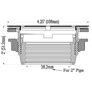 4-1/4 Shower Base Drain No Caulk, Matte Black, fits 2" Waste Pipe