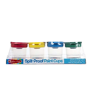 Melissa & Doug Spill-Proof Paint Cups - 4-Pack, Airtight Seal, Snap Lids - Kid-Safe Reusable No-Spill Paint Cups Storage Containers