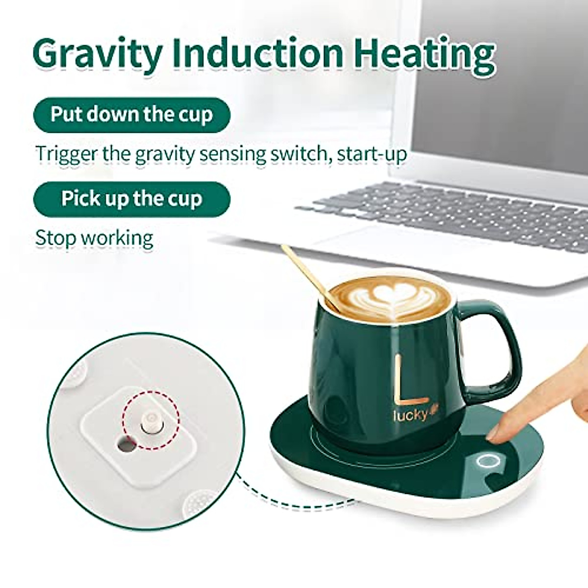 Coffee Cup Warmer with Automatic Sensor Switch, Candle Warmer Plate with Beautifully Packaged Box (Mug, Spoon, Mug Warmer, Upscale Box), Mug Warmer 122°F--131°F for Heating Coffee, Milk, Tea, Candles.