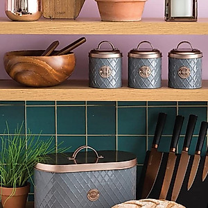 Typhoon 1401.664 Henrik Storage Canister | Hardwearing Coated Steel Tinware with Copper Lid and Badge | Keeps Pasta Fresh for Longer | Grey, 110mm x 110mm x 270mm