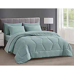 Chezmoi Collection Piper Twin Bed in a Bag 5-Pieces Honeycomb Geometric Hexagon Quilted Soft Washed Double Brushed Microfiber Comforter with Sheets Lightweight All Season Bedding Set (Twin, Aqua)