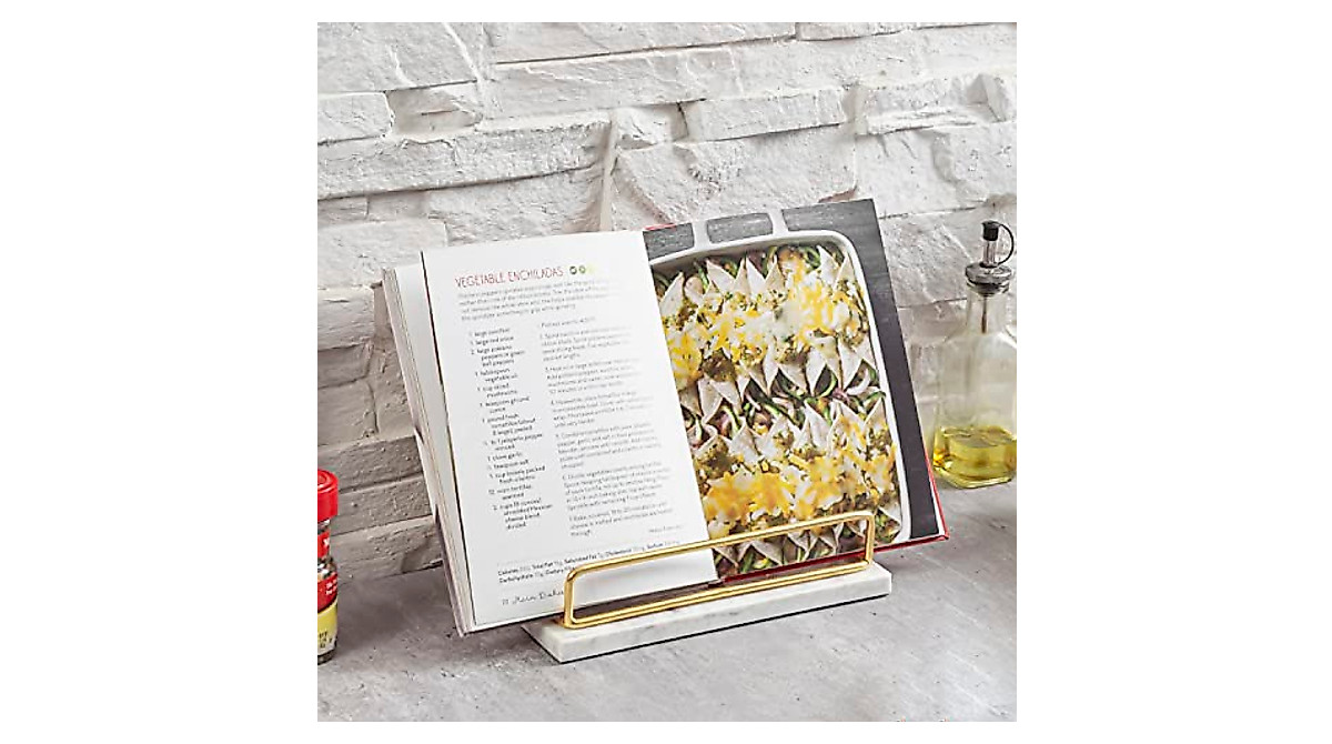 MyGift Modern Brass & Marble Cookbook Stand - Handcrafted in India