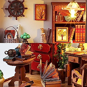 GuDoQi DIY Book Nook Kit, DIY Dollhouse Wood Bookend, Booknook Bookshelf Insert, DIY Miniature Dollhouse Kit, Bookends Model Build for Adult, Gift for Birthday Christmas' Day, Magic Shack