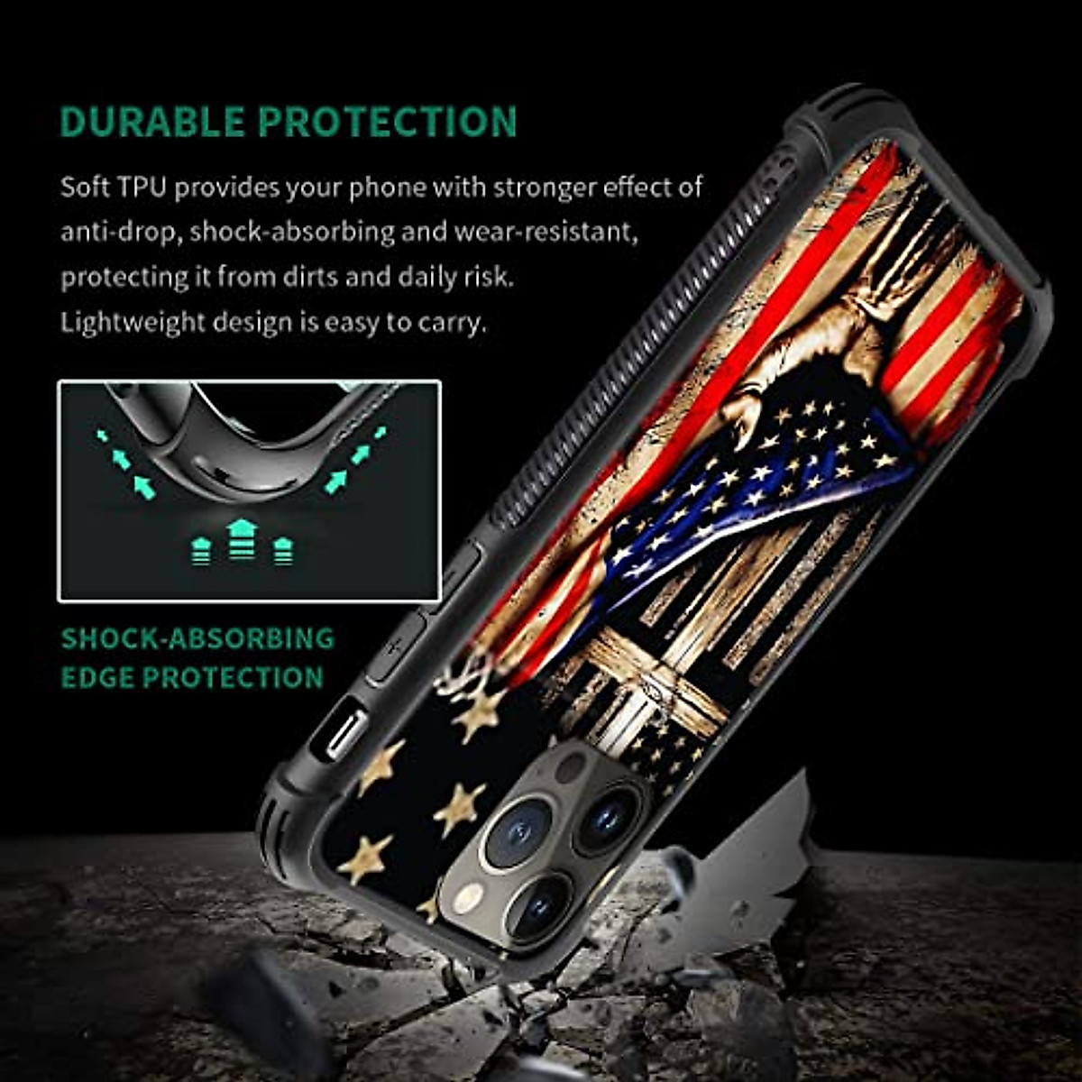 DAIZAG Case Compatible with iPhone 14 Pro Max, Wooden Cross Power American Flag Case for iPhone 14 Pro Max Cases for Man Woman, Protection Shockproof Anti-Scratches TPU Case Cover