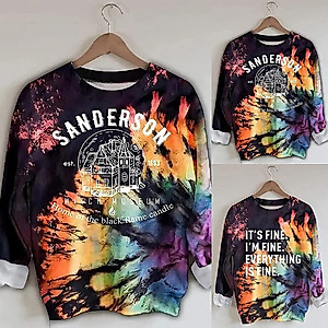 Hocus Pocus Halloween Sweatshirt Women Sanderson Witch Museum Graphic Tee Reverse Tie Dye Rainbow Pullover Sweatshirt (4sanderose,Small,Alpha,Small,US)
