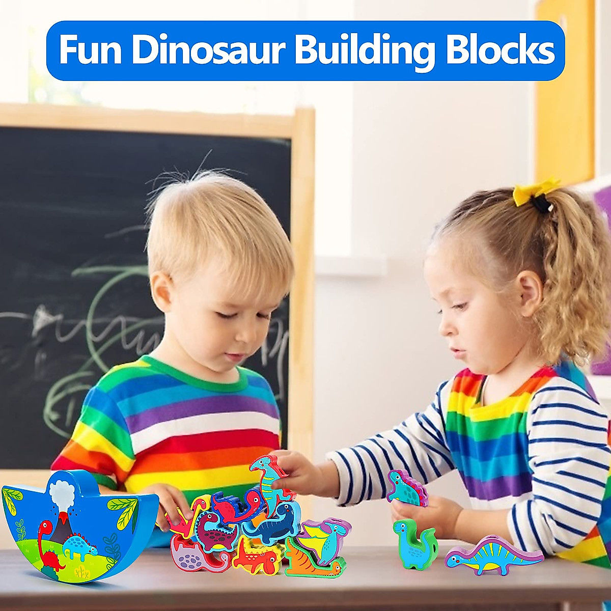 Wooden Stacking Dinosaur Toys for Kids 3-5 - Dino Lacing Beads for Toddlers 1-3 - STEM Building Blocks Montessori Toys for 2 3 4 5 6 7 Year Old Boys Girls Gifts Toddler Activities Games Ages 2-4
