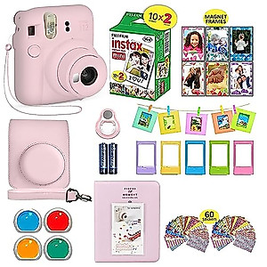 Fujifilm Instax Mini 12 Instant Camera Blossom Pink + Shutter Compatible Carrying Case + Fuji Film Value Pack (20 Sheets) + Shutter Accessories Bundle, Color Filters, Photo Album, Assorted Frames