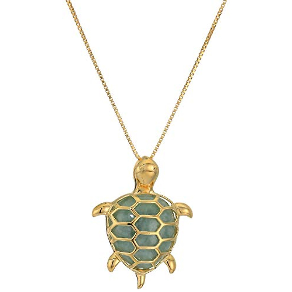 Amazon Collection womens 18k Yellow Gold Plated Sterling Silver Genuine Green Jade Turtle Pendant Necklace, 18"