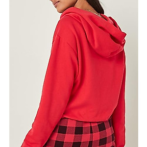 Victoria's Secret Women's PINK Logo Cropped Campus Hoodie Sweatshirt, Red Tie, XL