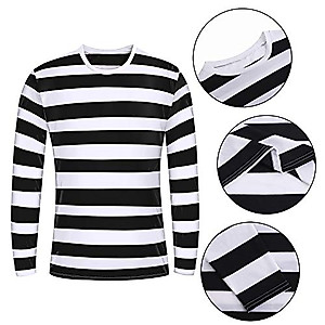 URATOT Halloween Robber Costume Set, Include Striped Long Sleeve T-Shirt Knit Cap Gloves Canvas Bags and Eye Mask