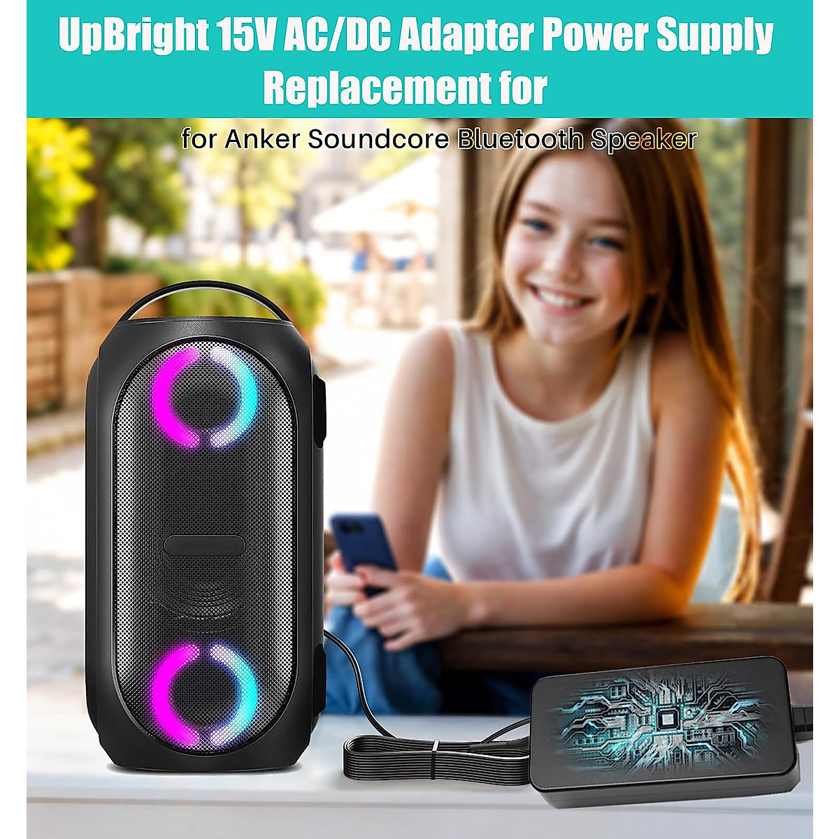 UpBright 15V AC/DC Adapter Compatible with Anker Soundcore Rave Mini A3390 A3390Z11 AK-A3390Z11 AKA3390Z11 A3390H12 PartyCast IPX7 Waterproof Bluetooth Portable Speaker 3A Power Supply Battery Charger
